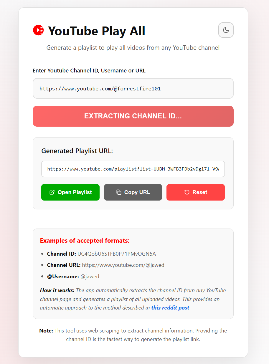 YouTube Play All - Generate Playlists from Any YouTube Channel